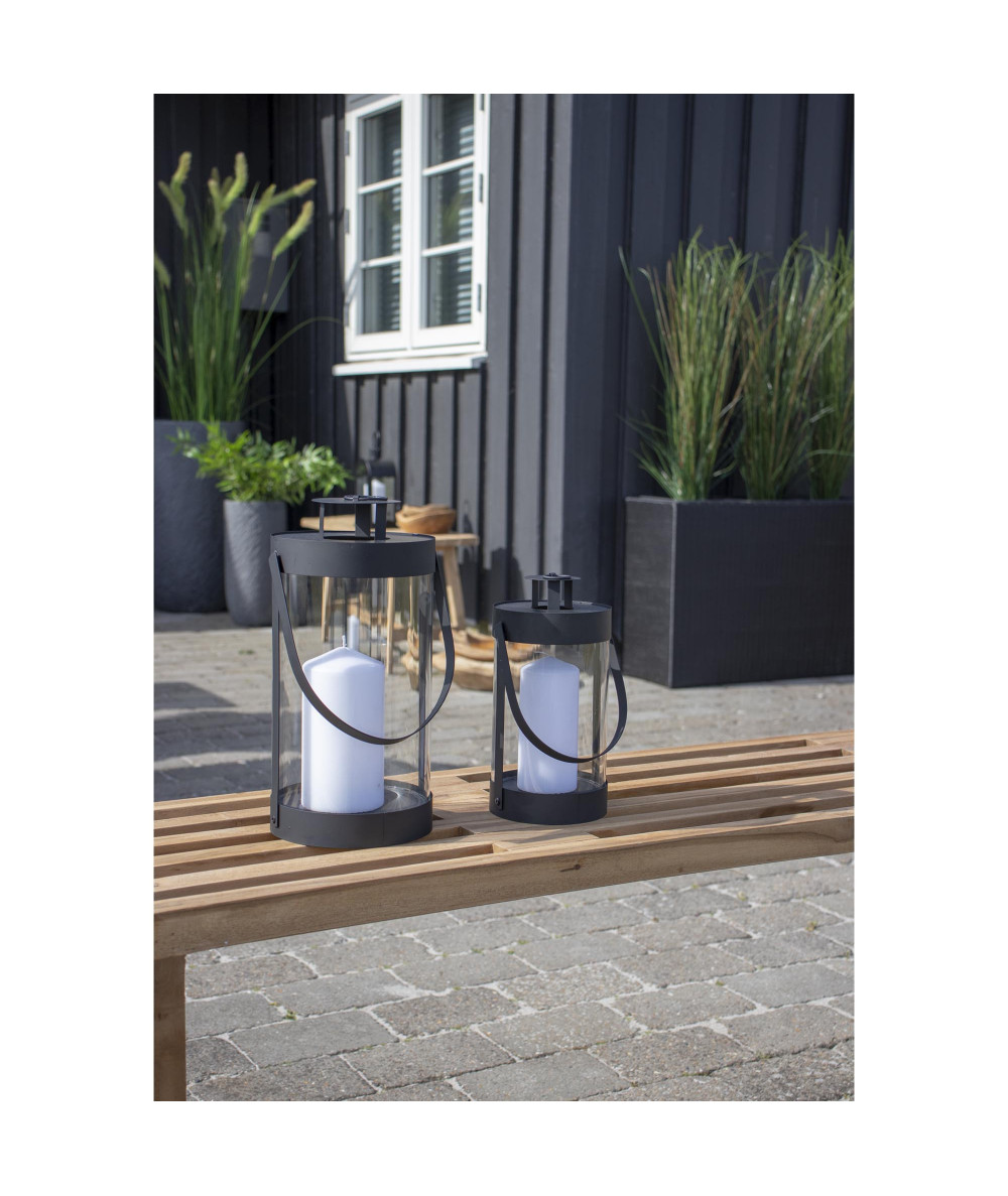 Bondi lanterner, 2 runde lanterner i sort med håndtag