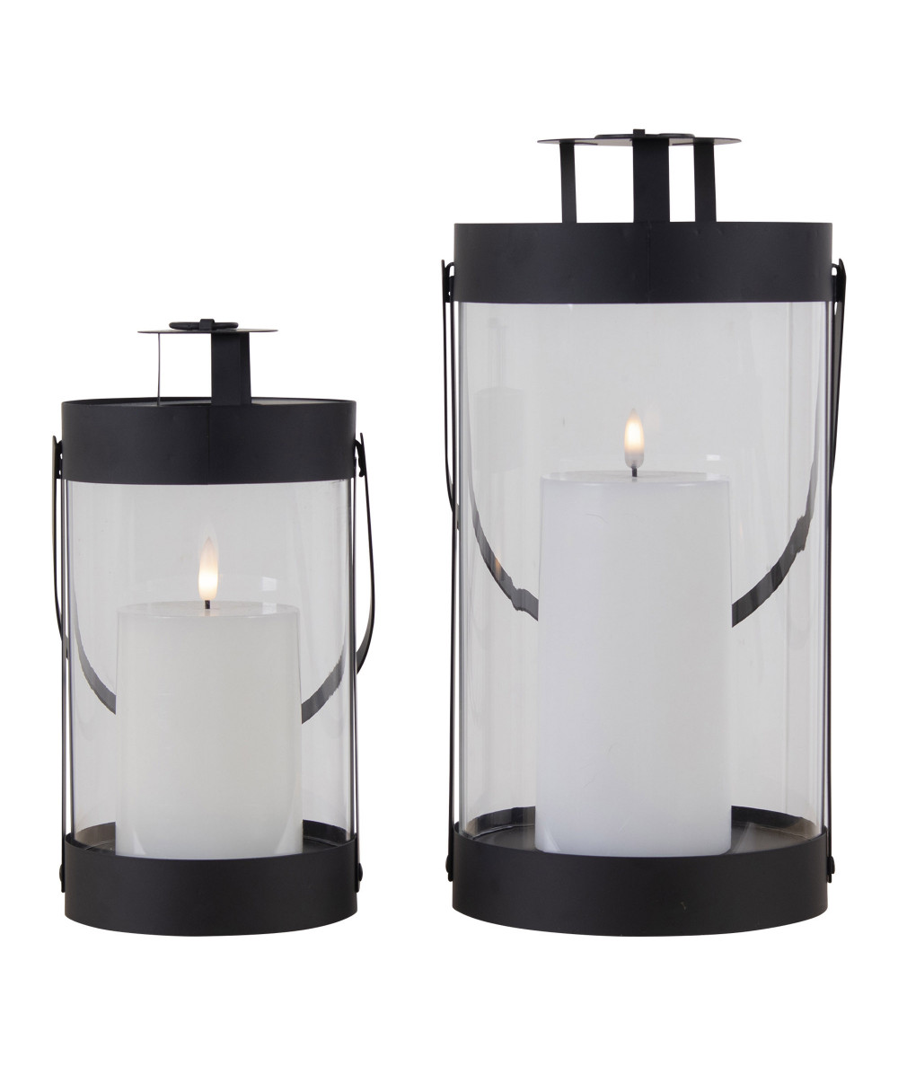 Bondi lanterner, 2 runde lanterner i sort med håndtag