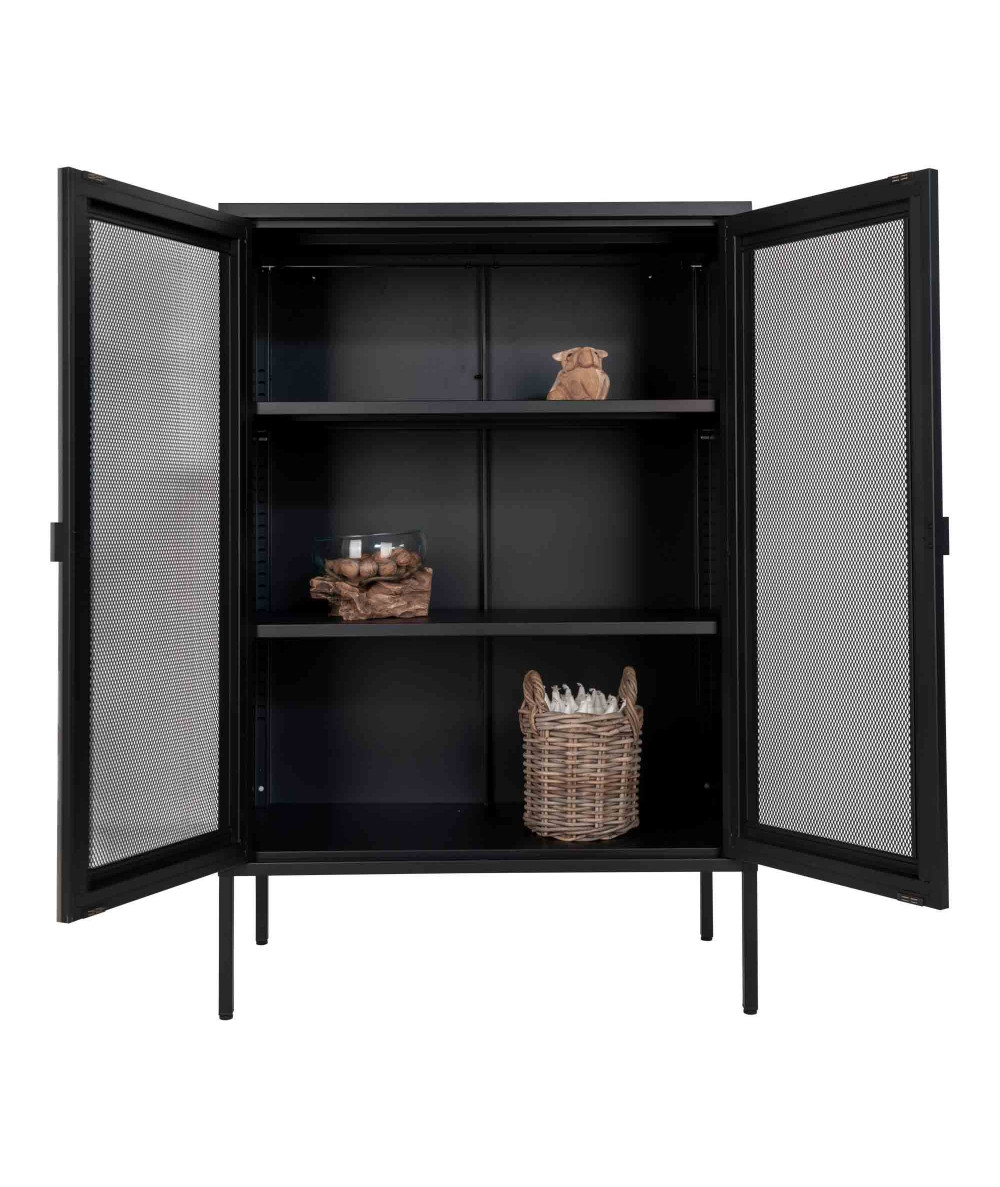 Enkelt og fint Melbourne Vitrineskab i sort med trådnetslåger.
